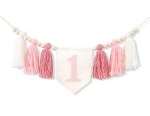 1st birthday high chair banner,pink tassel theme banner for girl,1st birthday photo backdrop,wall hangings decorative for kids bedroom nursery party holiday classroom decoration (pink)