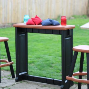 Leisure Accents Single Bar Set Includes 2 Barstools Redwood Top & Black Base Ideal for Patio Hot Tub Area Backyard Durable WeatherResistant Design Easy Nohardware Assembly Proudly Made in USA