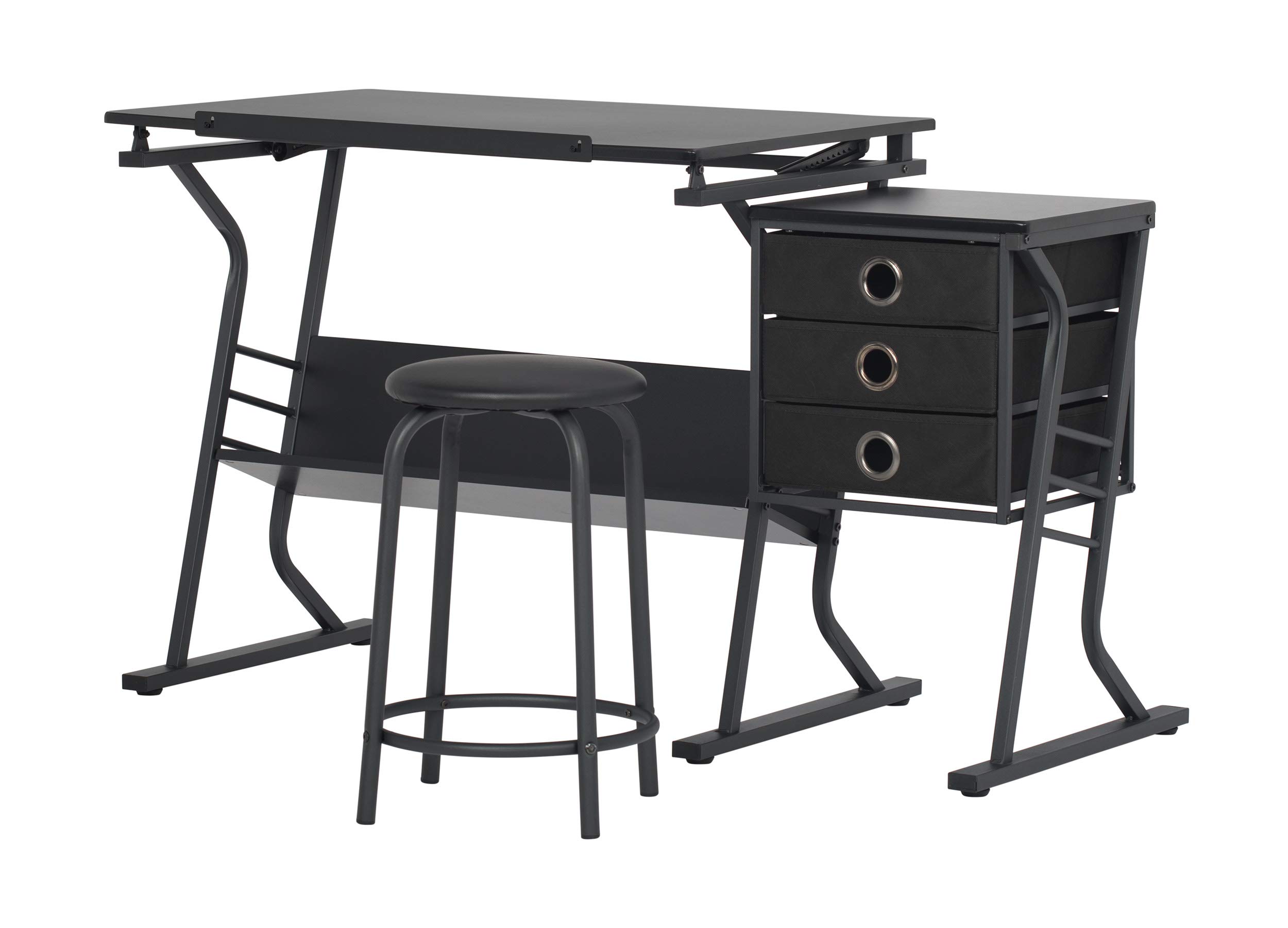 SD Studio Designs 2 Piece Eclipse Ultra Center/Drawing Table with Stool, Angle Adjustable Top, Storage Shelves, and Drawers