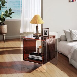 solaround Acrylic Nightstand Colorful Bedside Table with Open Storage Shelf,Clear Side Table for Living Room (1, Dark Brown)