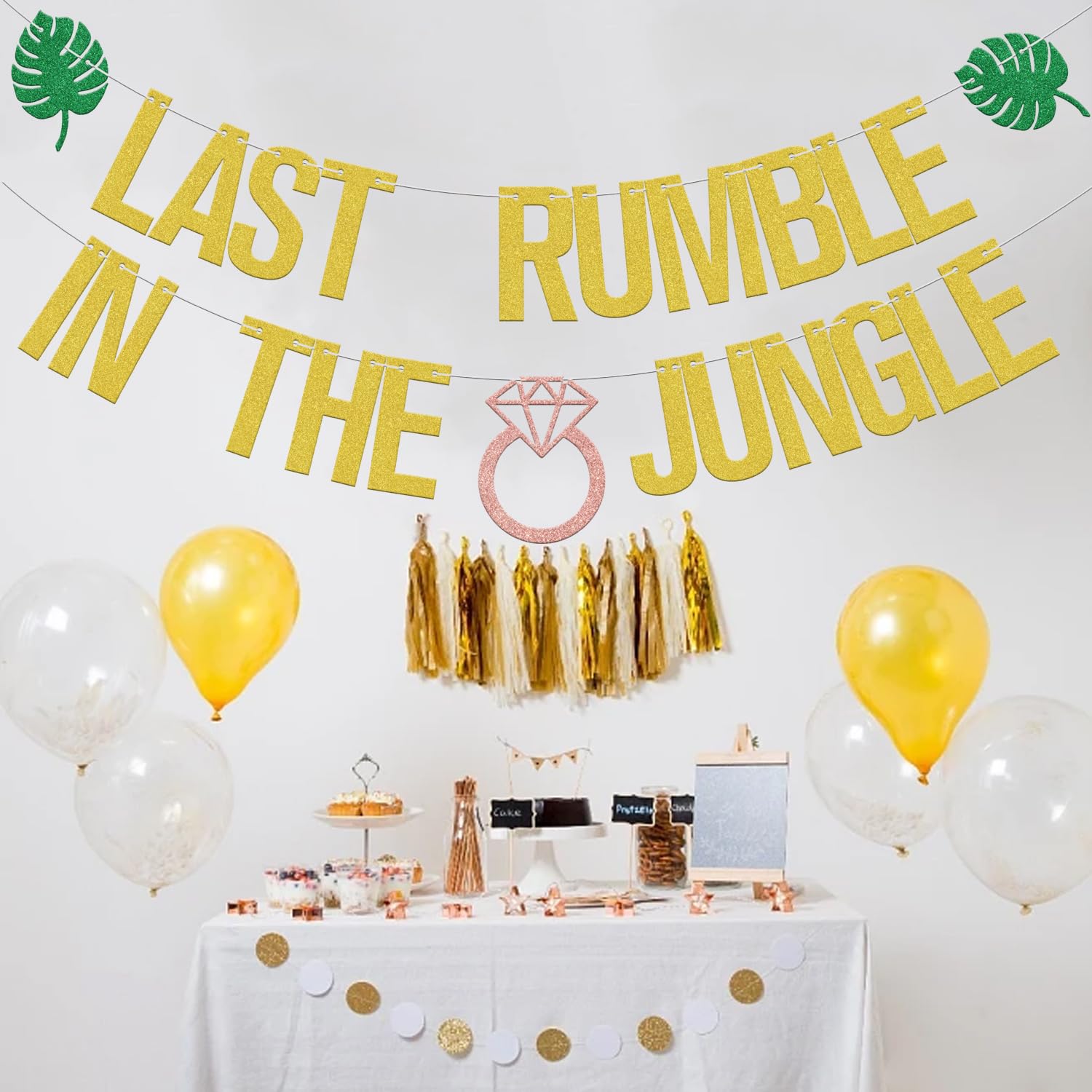 Last Rumble Banner, Jungle Bachelorette Decorations, Let's Get Wild Banner, Tropical Jungle Theme Bridal Shower Party Decors Supplies Gold & Green Glitter