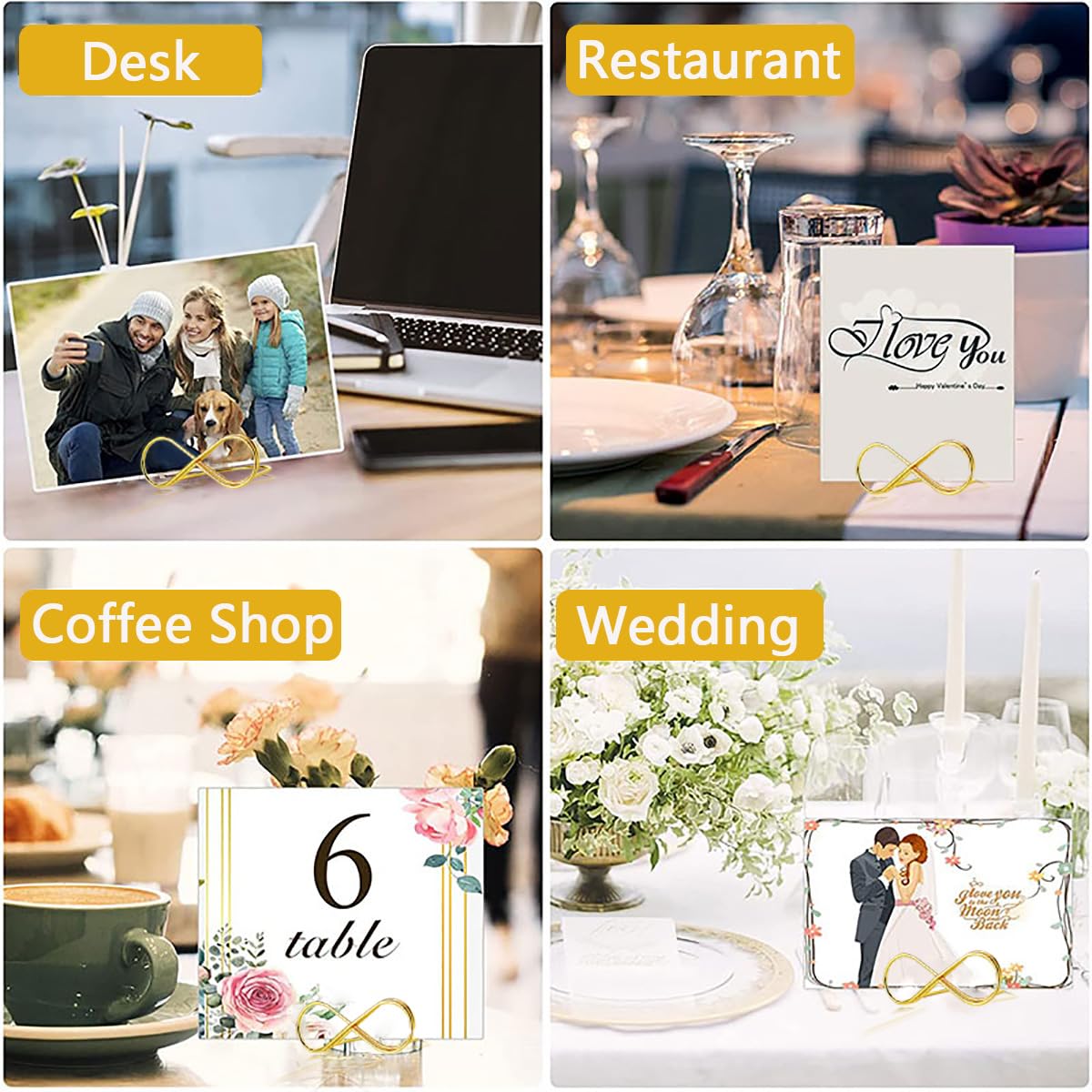 10 Pack Wedding Table Number Holders, Place Card Holder for Wedding Tabletop Banquet Menu Holders Clip Table Reserved Seat Number Recipe Holder Restaurants Birthday Weddings Party (Gold)