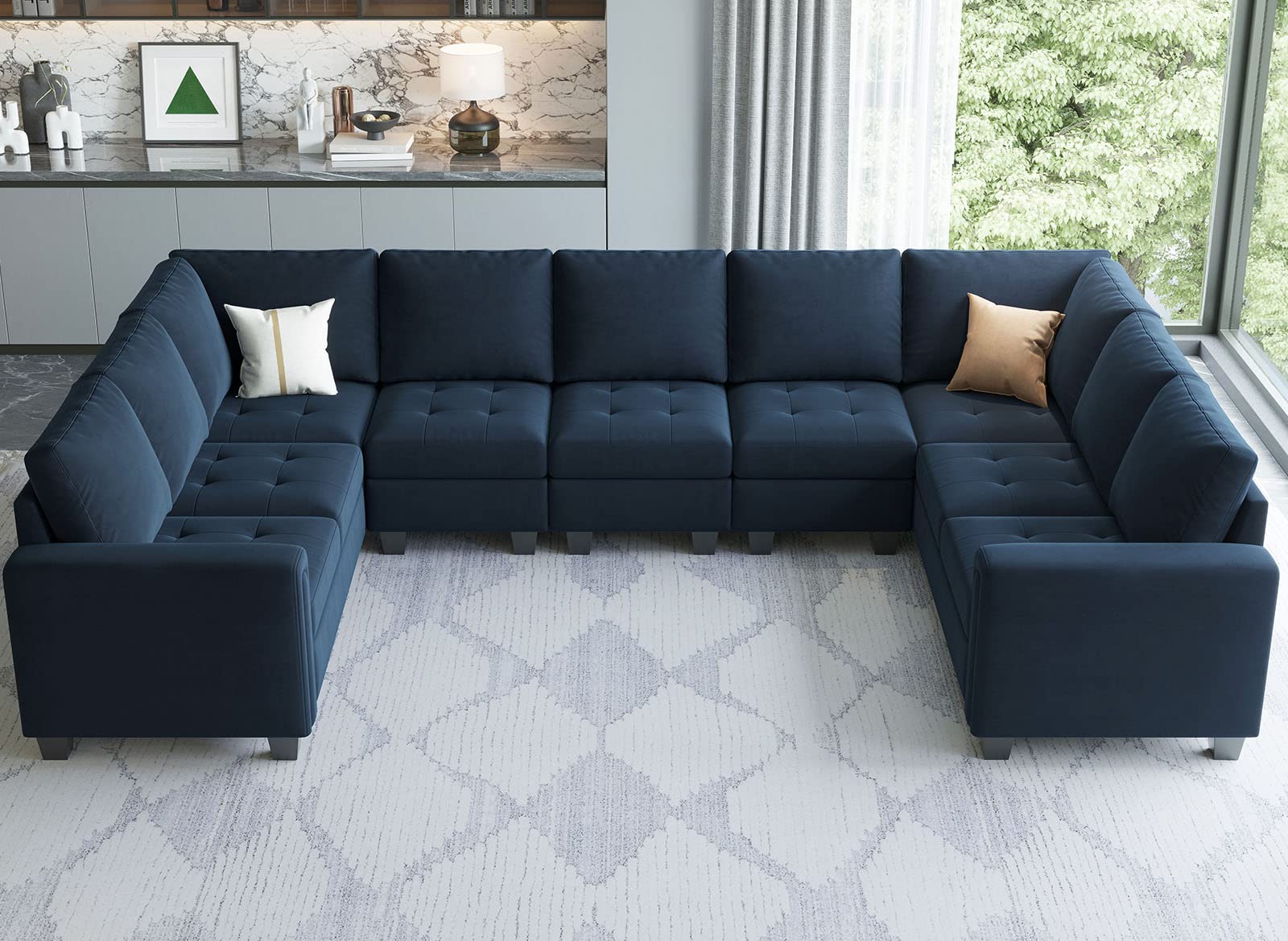 Belffin Oversized Velvet Modular 9 Seater U-Shape Sectional Sofa Set with Chaise Convertible sectional Sofa Couch Set Modular Couch Corner U Shaped Sectoional Sofa Blue