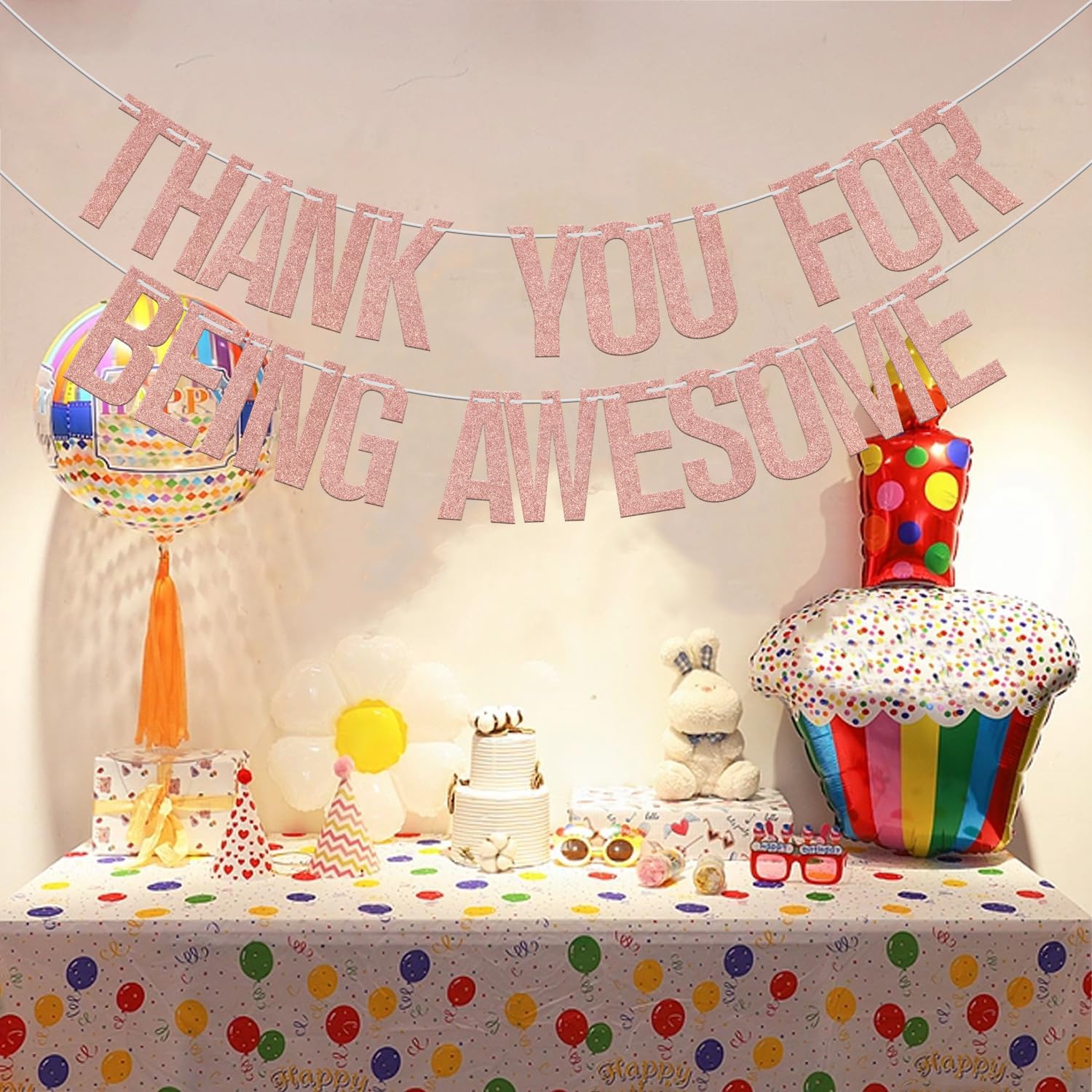 Thank You for Being Awesome Banner, 2024 Graduation Decorations, We Appreciate You, Friendship/Thank You Teacher/Birthday Retirement Farewell Going Away Party Supplies Rose Gold Glitter