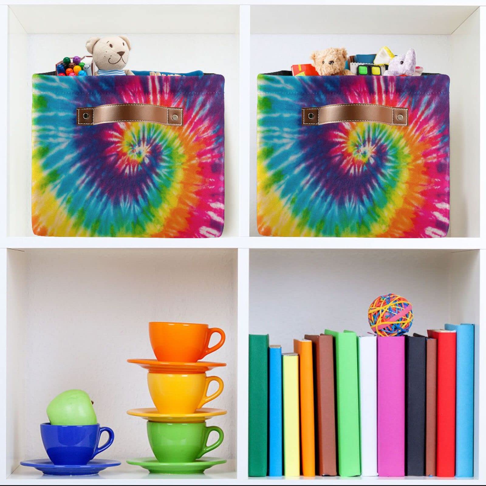 DEHOZO Storage Basket Bins, Abstract Rainbow Swirl Tie Dye Collapsible Storage Cubes Organizer with Handles, Closet Shelves Clothes Storage Box Toys Organizer for Bedroom Living Room, 1pc