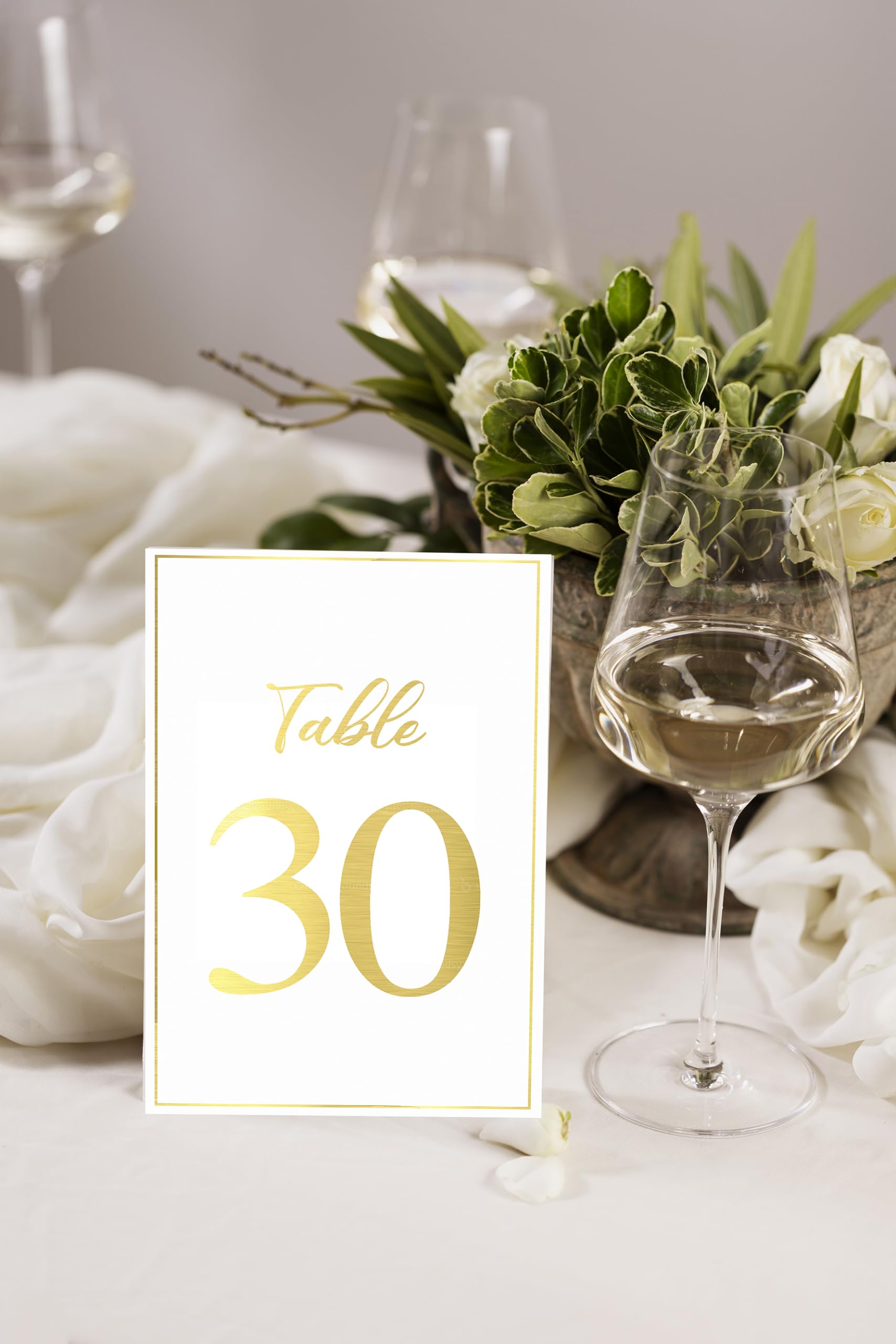 White Paper Gold Wedding Table Numbers, 1-30 And Head Table Card Included, Centerpiece Decorations,Double Sided 4x6 With Gold Stamping,For Table Number Holders