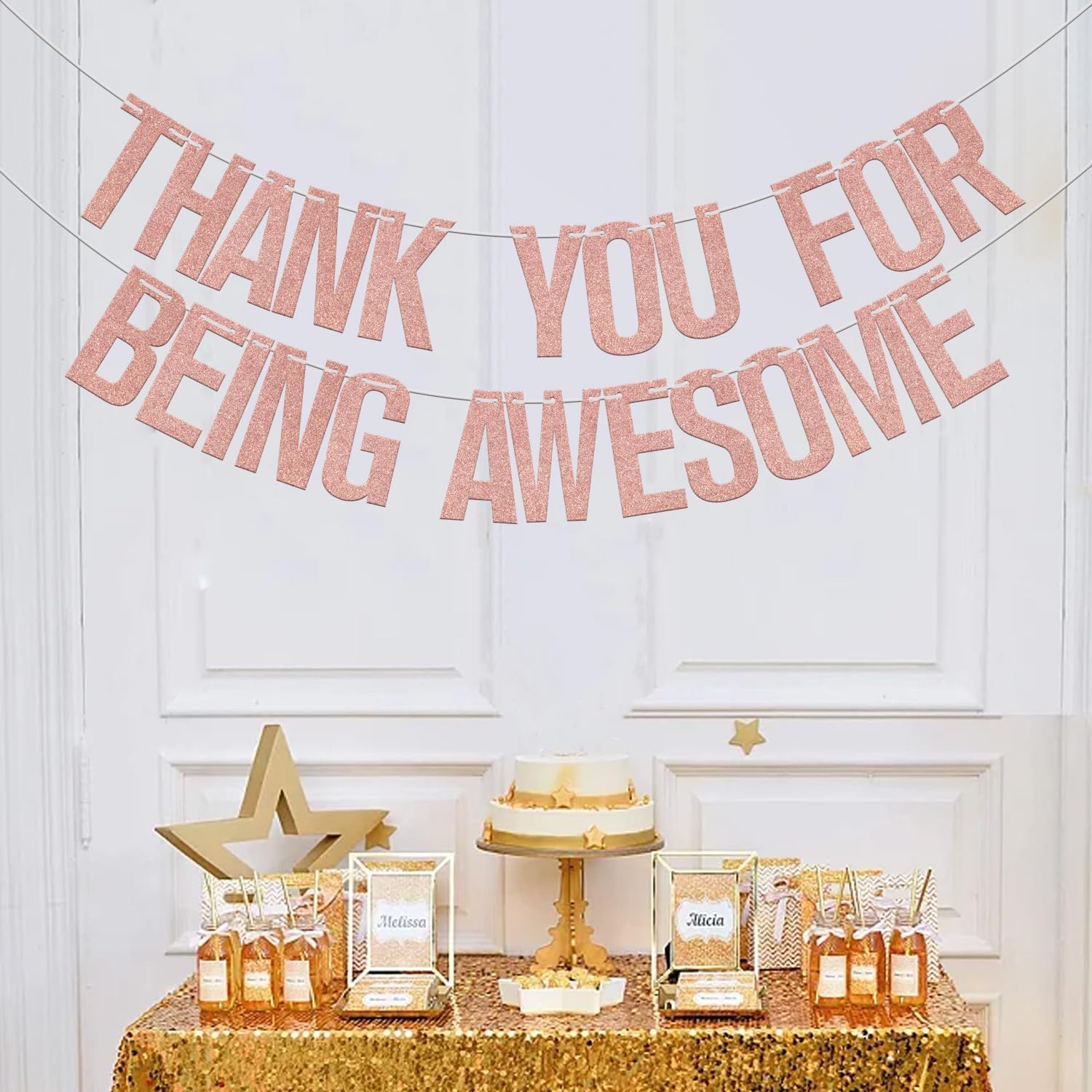 Thank You for Being Awesome Banner, 2024 Graduation Decorations, We Appreciate You, Friendship/Thank You Teacher/Birthday Retirement Farewell Going Away Party Supplies Rose Gold Glitter