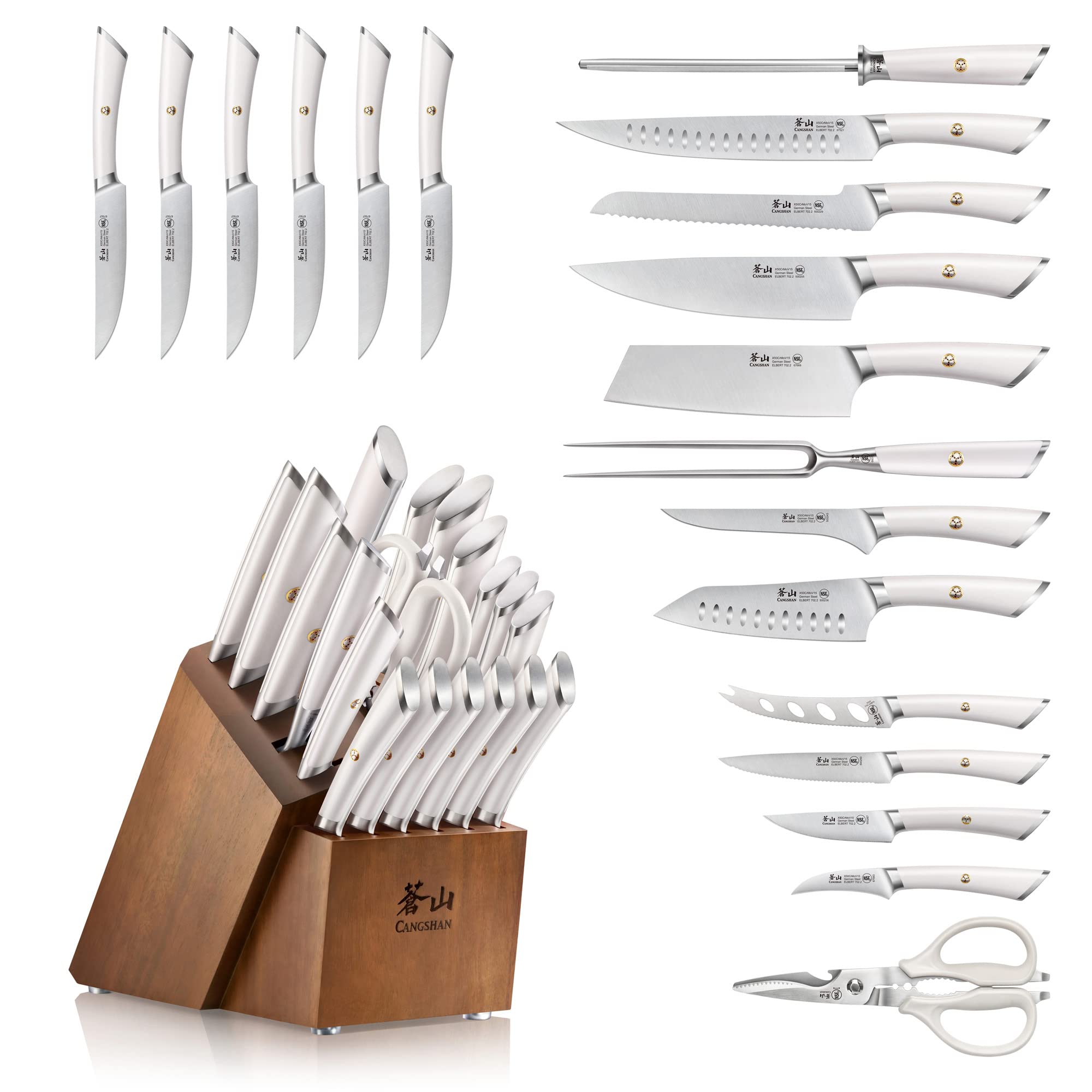 Cangshan ELBERT Series German Steel Forged Knife Block Sets (20-Piece, White)