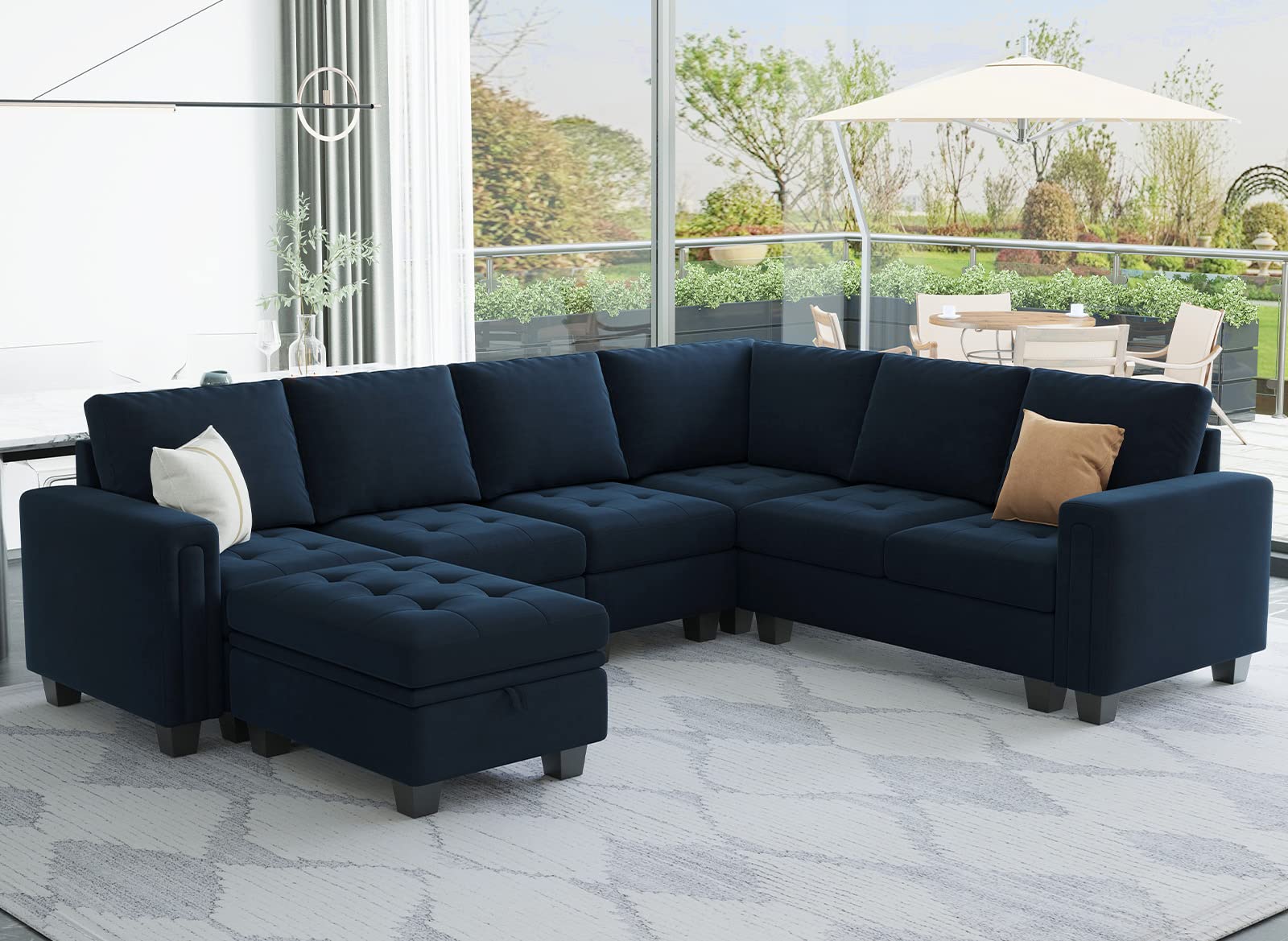 Belffin Velvet Modular Sectional Sofa with Storage Ottoman 6 Seater L Shaped Sectional Modular Sofa Couch with Reversible Chaise Convertible Corner Sectional Couch Blue