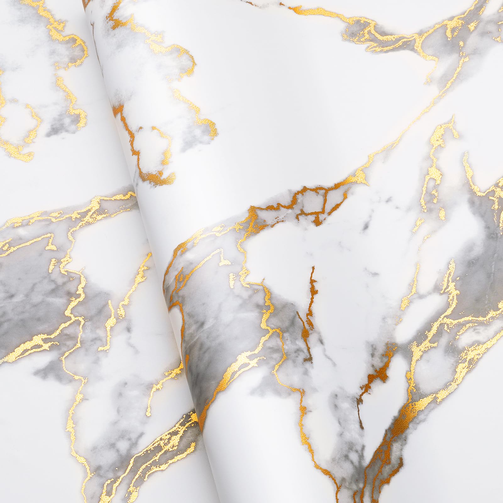 LACHEERY Thick White Marble Contact Paper for Countertops Waterproof Contact Paper Peel and Stick for Cabinets Removable Matte Gold Grey White Marble Wallpaper for Kitchen Bathroom Counter 15.8"x80"