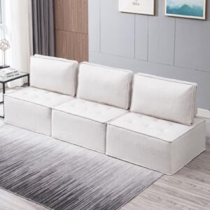 balus modular 3 seater sofa couch, modern sectional sofa couch, armless floor sofa couch, soft fabric sofa bed for bedroom, living room and sturdy room, free combination, 3 pcs, beige