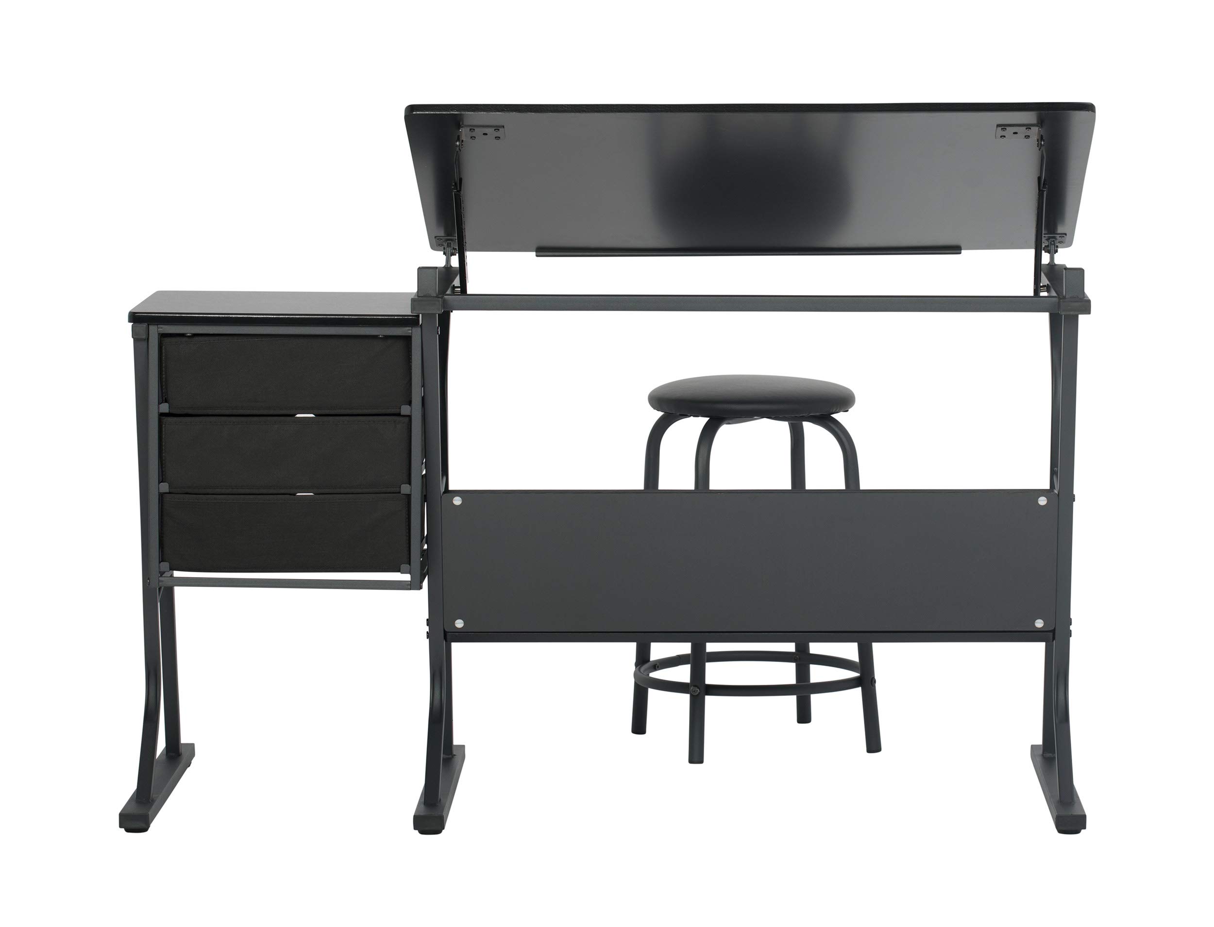 SD Studio Designs 2 Piece Eclipse Ultra Center/Drawing Table with Stool, Angle Adjustable Top, Storage Shelves, and Drawers