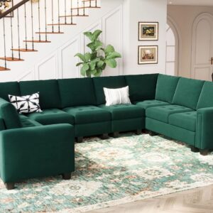 Belffin Oversized Velvet Modular 9 Seater U-Shape Sectional Sofa Set with Chaise Convertible sectional Sofa Couch Set Modular Couch Corner U Shaped Sectoional Sofa Green