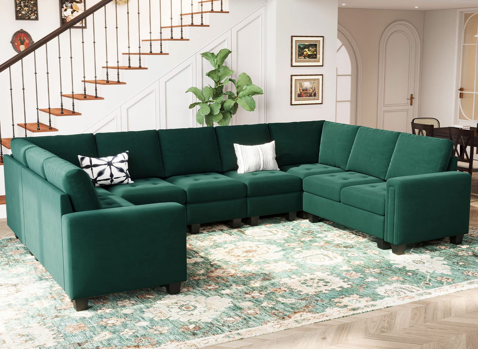 Belffin Oversized Velvet Modular 9 Seater U-Shape Sectional Sofa Set with Chaise Convertible sectional Sofa Couch Set Modular Couch Corner U Shaped Sectoional Sofa Green