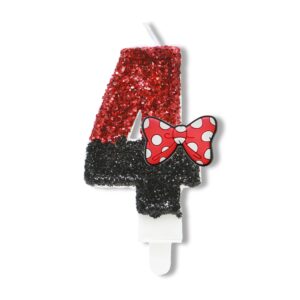 number 4 birthday candle,red black sequin number candles with red bow 4th glitter cake candles