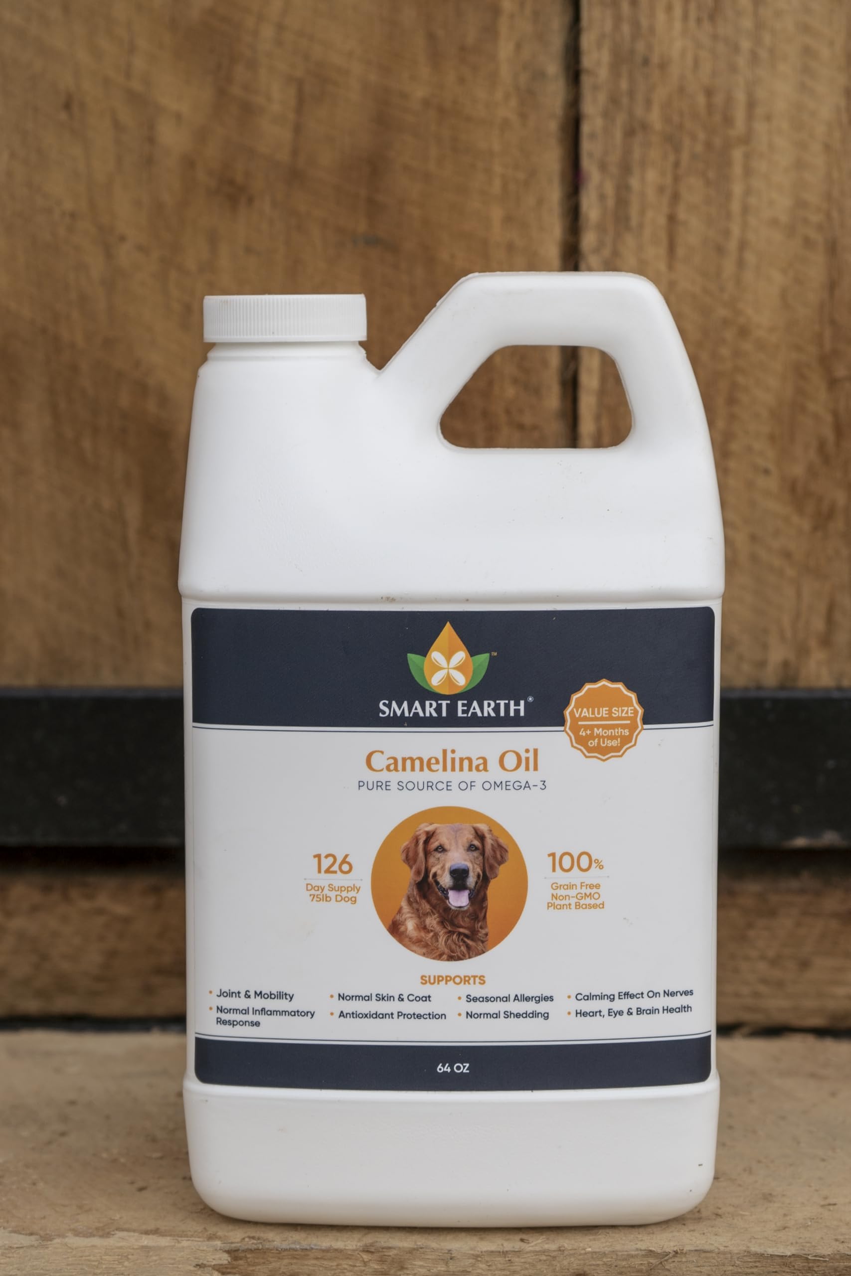 Smart Earth Camelina Oil for Dogs - Omega 3, 6, 9 Supplement for Healthy Skin, Shiny Coat & Flexible Joints - Dog Joint Supplement - Natural Canine Wellness - Omega 3 for Dogs (Pump Included - 64oz)