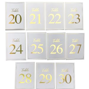 White Paper Gold Wedding Table Numbers, 1-30 And Head Table Card Included, Centerpiece Decorations,Double Sided 4x6 With Gold Stamping,For Table Number Holders