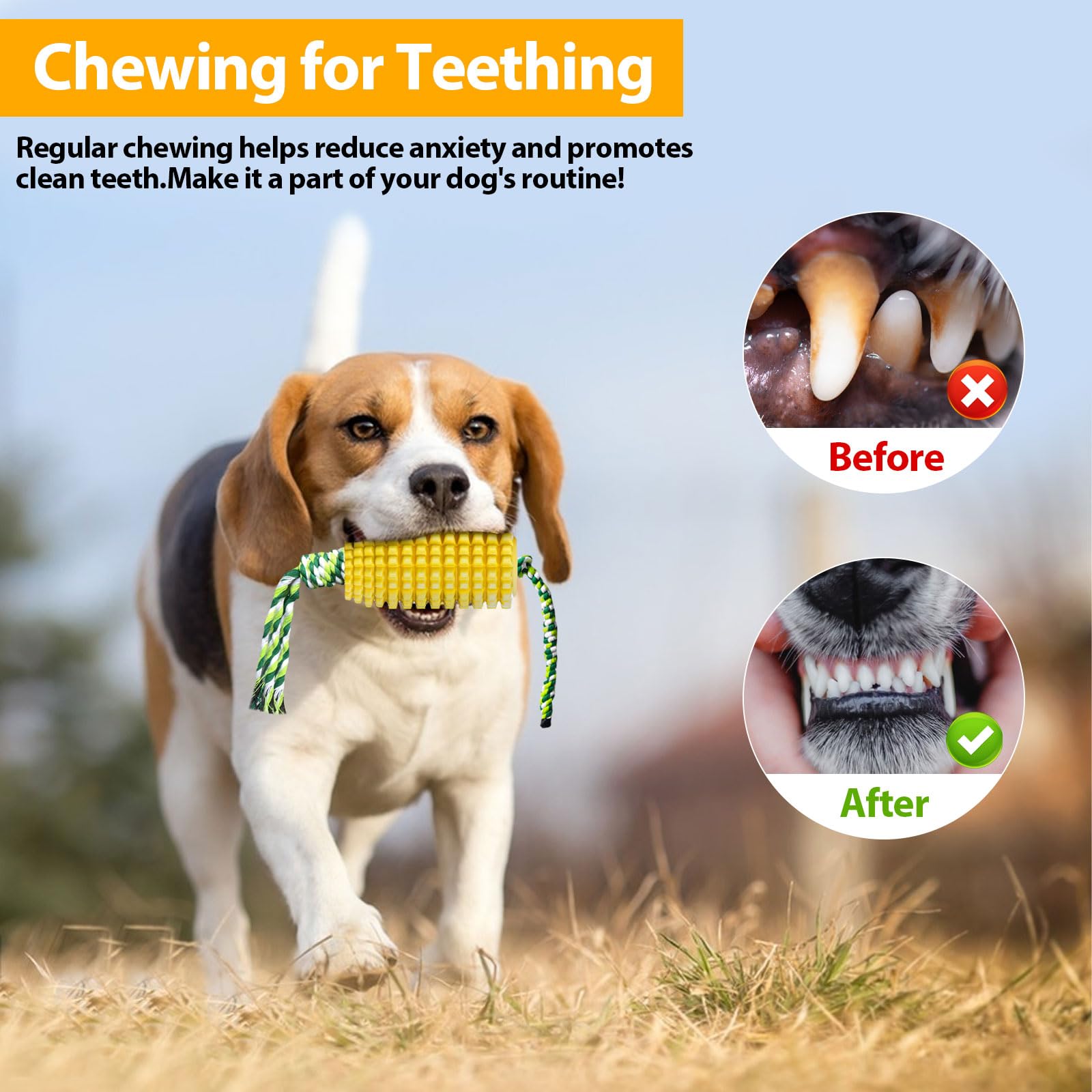 ENZZROA Interactive Dog Chew Toys for Aggressive Chewers - Durable Corn Rubber Toy for Medium & Large Breeds, Relieves Boredom and Anxiety(1 Pack Corn chew)