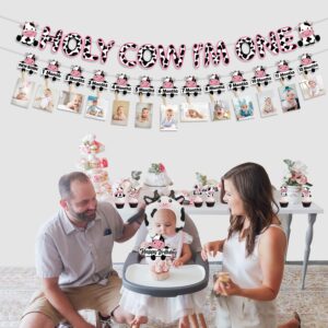 Cow 1st Birthday Decorations, include Holy Cow I'm One Banner, Cow Monthly Photo Banner, Farm Animals Cow First Birthday Party Decorations for Girls First Birthday Party Supplies