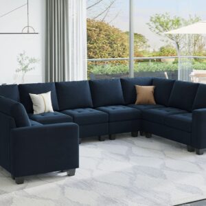 Belffin Oversized Velvet Modular 9 Seater U-Shape Sectional Sofa Set with Chaise Convertible sectional Sofa Couch Set Modular Couch Corner U Shaped Sectoional Sofa Blue