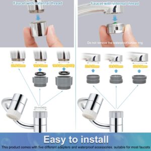 Water-Saving Faucet Aerator, Tap Extender Anti -Splash Sprayer Head Replacement Shower Nozzle for Kitchen (1080° swing)