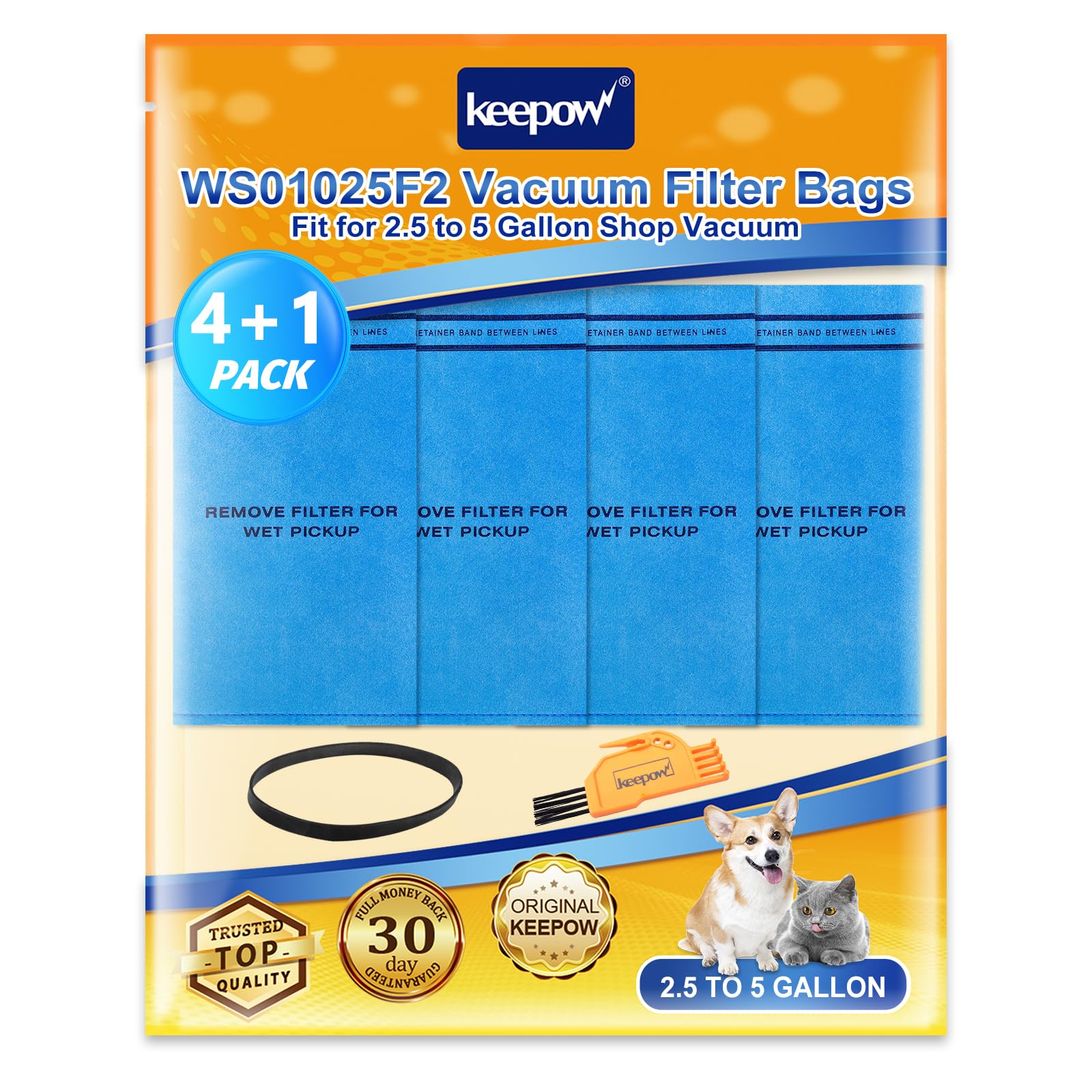 KEEPOW Wet Dry Vac Filter for Stinger 2.5 to 5 Gallon Wet Dry Vacuum WS0255VA, Part# VF2000, 4 Pack