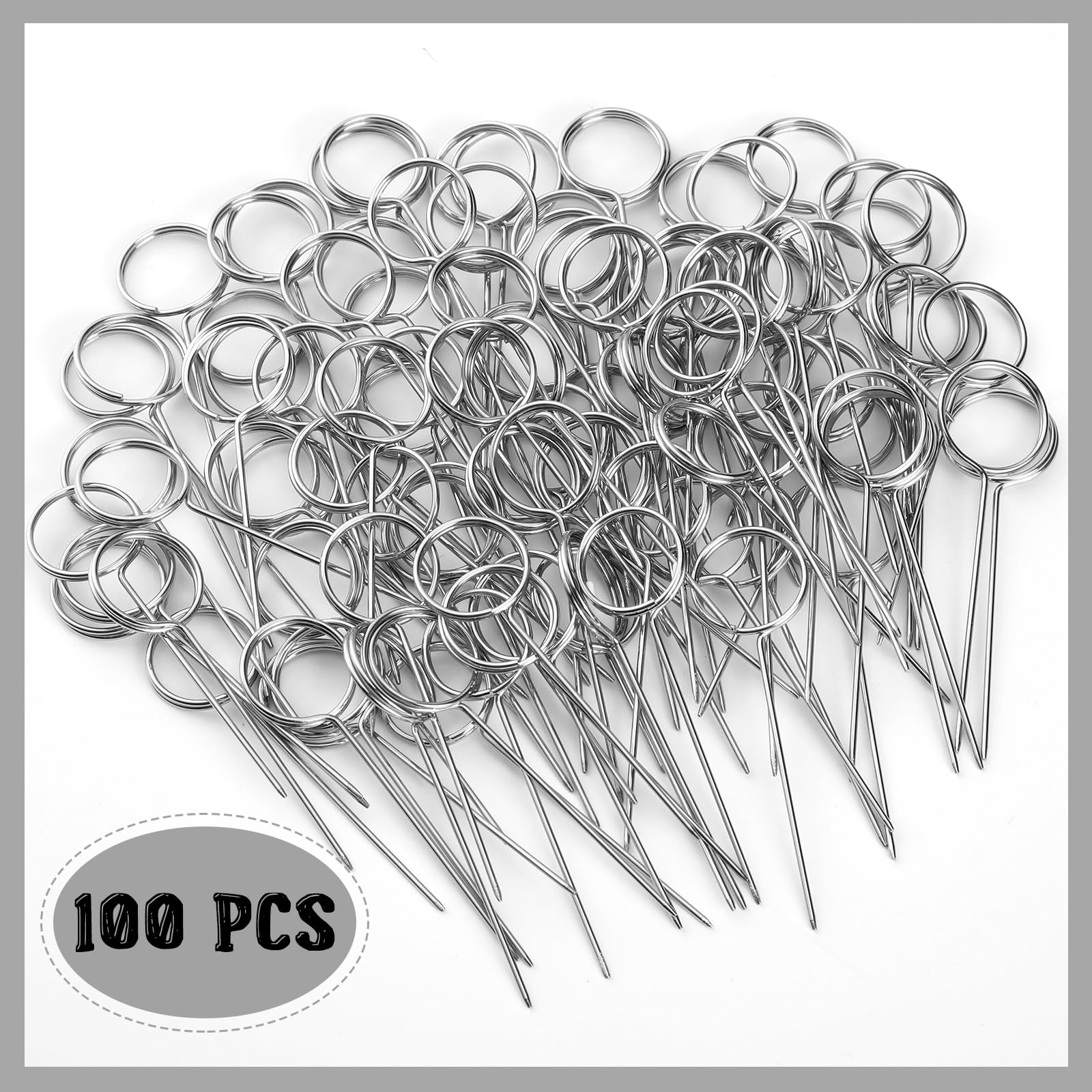 Seajan 100 Pcs 2.24 Inch Floral Card Holder Picks Stainless Steel Pin Wire Card Holder Picture Holder Centerpieces Cake Photo Memo Note Holders for Meat Food DIY Party Accessories Decoration