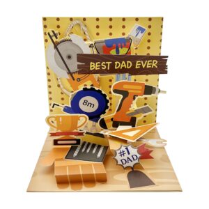 rihdxch birthday card for men christmas greeting card thank you gift card for dad.best dad ever 3d tool box pop up card father's day with envelopes.unique father's day gift for dad, son, husband,