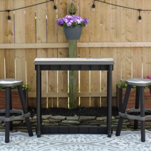 Leisure Accents Single Bar Set Includes 2 Barstools Deep Grey Top & Black Base Ideal for Patio Hot Tub Area Backyard Durable WeatherResistant Design Easy Nohardware Assembly Proudly Made in USA