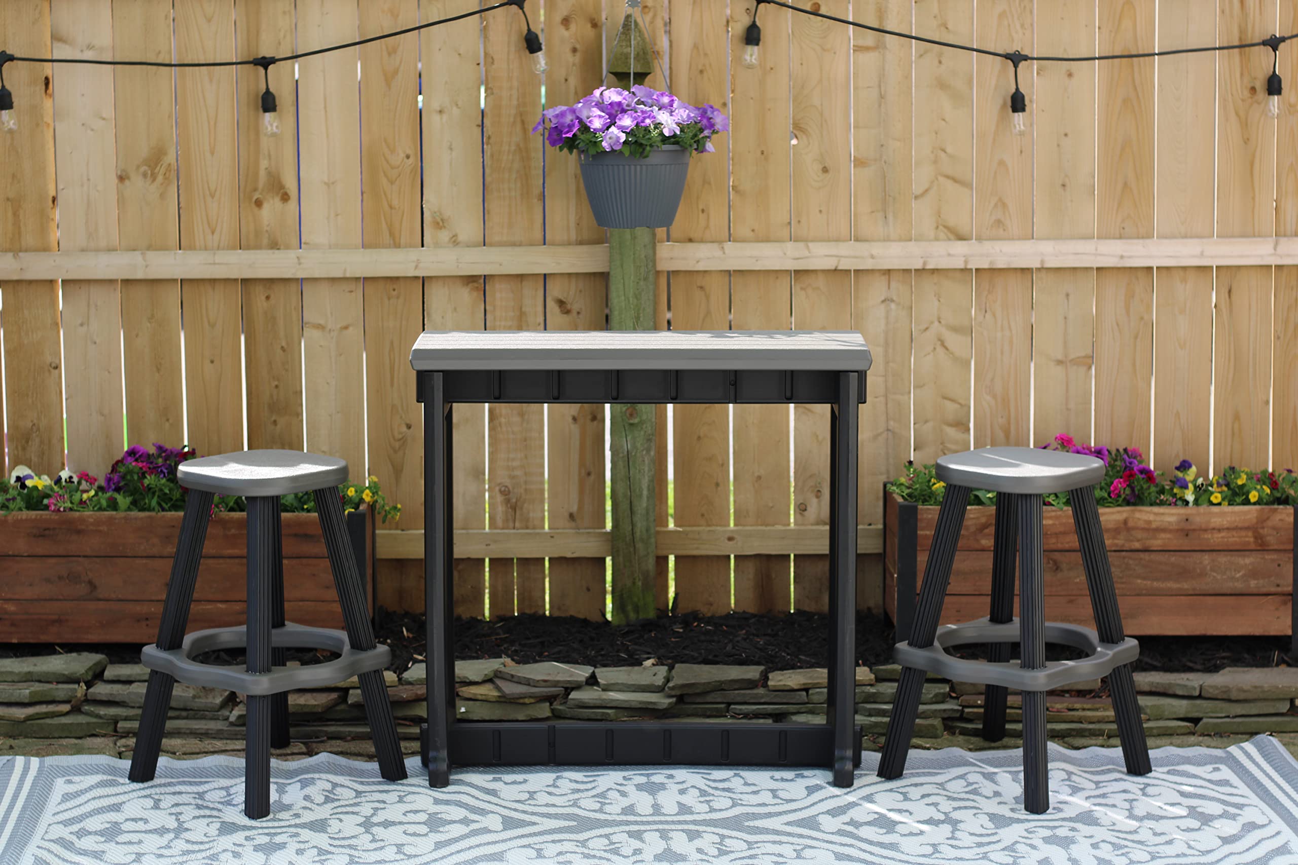 Leisure Accents Single Bar Set Includes 2 Barstools Deep Grey Top & Black Base Ideal for Patio Hot Tub Area Backyard Durable WeatherResistant Design Easy Nohardware Assembly Proudly Made in USA