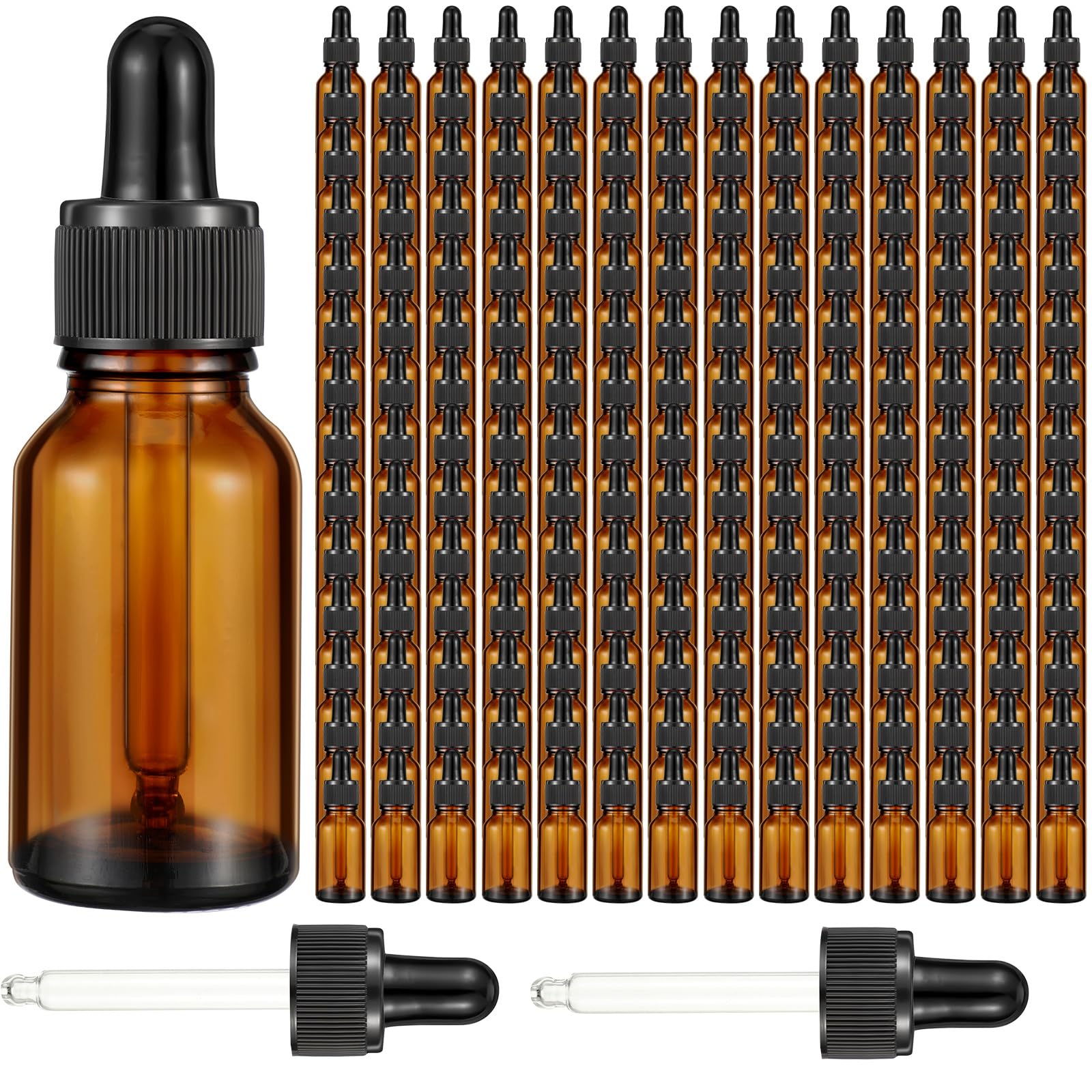 Tanlade 200 Pack 15ml Dark Dropper Bottles 1/2 oz Glass Dropper Bottles Brown Tincture Bottles with Eye Droppers for Essential Oils Liquids Perfumes Lab Chemicals and Travel (Amber)