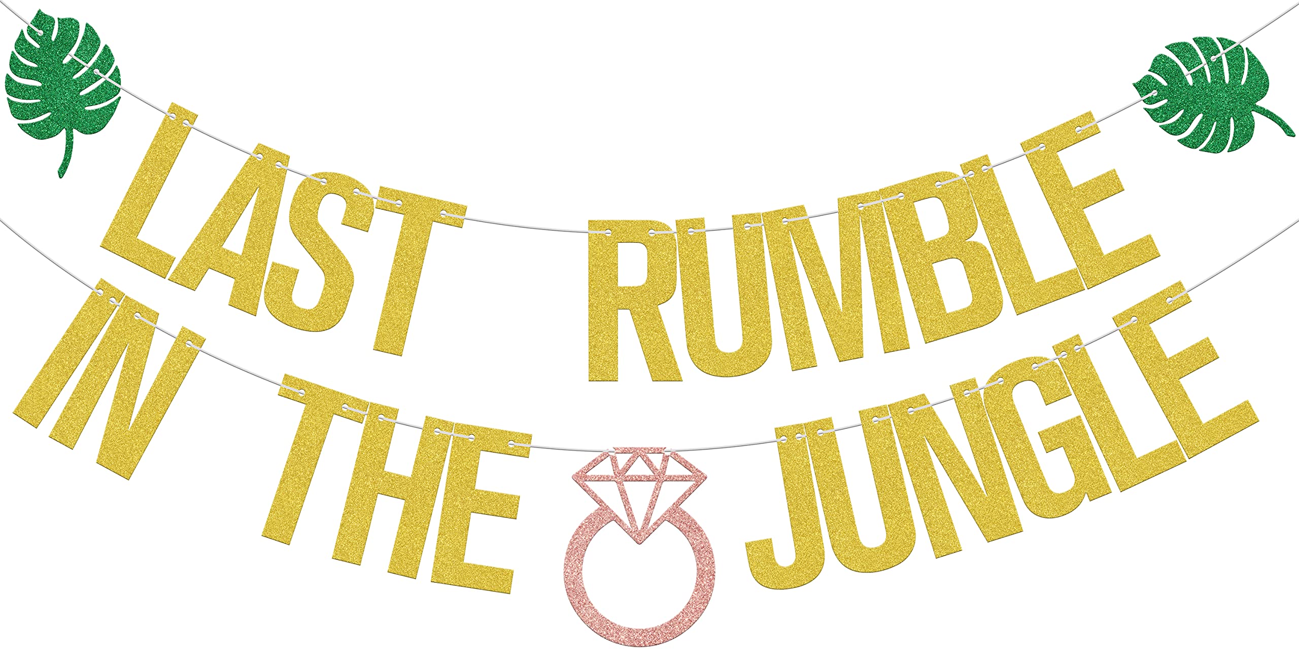 Last Rumble Banner, Jungle Bachelorette Decorations, Let's Get Wild Banner, Tropical Jungle Theme Bridal Shower Party Decors Supplies Gold & Green Glitter