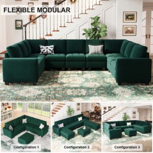 Belffin Oversized Velvet Modular 9 Seater U-Shape Sectional Sofa Set with Chaise Convertible sectional Sofa Couch Set Modular Couch Corner U Shaped Sectoional Sofa Green