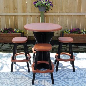 Leisure Accents Patio Table Set with Four Barstools - Black Base with Redwood Accents - Perfect for Patio and Outdoor Spaces. Hardware Free Easy Assembly. Proudly Made in USA