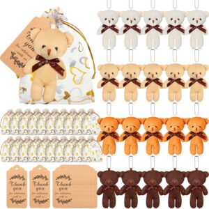 libima 60 pcs mini bear baby shower decorations bear baby shower favors bear party supplies souvenirs 4.7" tiny soft stuffed plush bears bulk with thank you tag and heart organza bag (brown series)