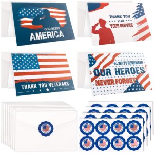 seajan 200 pcs patriotic thank you cards with envelopes, blue white red, american flag patterns, ideal for veterans day, memorial party, sticker included