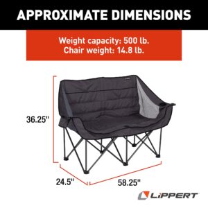 Lippert Folding Padded loveseat for Camping with Carry Bag Dark Grey