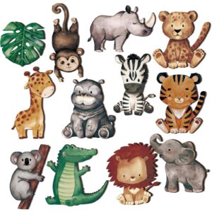 geetery 12 pcs woodland animals wooden animal cutout shapes forest painted woodland baby shower decorations woodland creatures wood table centerpieces for woodland camp party supplies (lively)