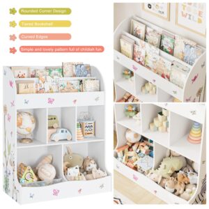 BOTLOG Toy Storage Organizer with Bookcase, Kids Bookshelf, Toy Storage Storage Cabinet with Cubbies and Bookshelf for Children's Room, Playroom, Hallway, Kindergarten, White