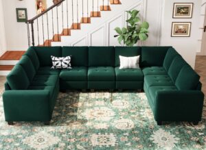 belffin oversized velvet modular 9 seater u-shape sectional sofa set with chaise convertible sectional sofa couch set modular couch corner u shaped sectoional sofa green