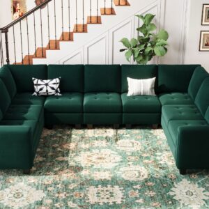 Belffin Oversized Velvet Modular 9 Seater U-Shape Sectional Sofa Set with Chaise Convertible sectional Sofa Couch Set Modular Couch Corner U Shaped Sectoional Sofa Green