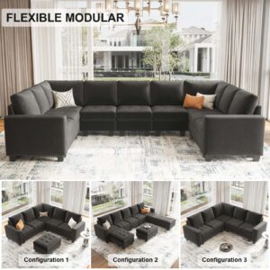 Belffin Oversized Velvet Modular 9 Seater U-shape Sectional Sofa Set with Chaise Convertible sectional Sofa Couch Set Modular Couch Corner U Shaped Sectoional Sofa Grey