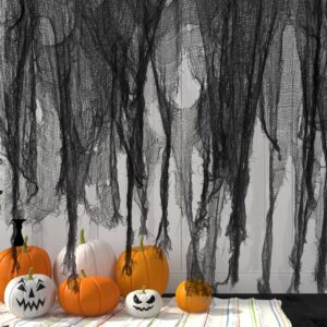 400" x 85" halloween creepy cloth - large size halloween spooky fabric cloth - scary gauze blood creepy cloth for haunted house halloween party yard wall doorway outdoors decoration (black)