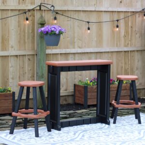 Leisure Accents Single Bar Set Includes 2 Barstools Redwood Top & Black Base Ideal for Patio Hot Tub Area Backyard Durable WeatherResistant Design Easy Nohardware Assembly Proudly Made in USA