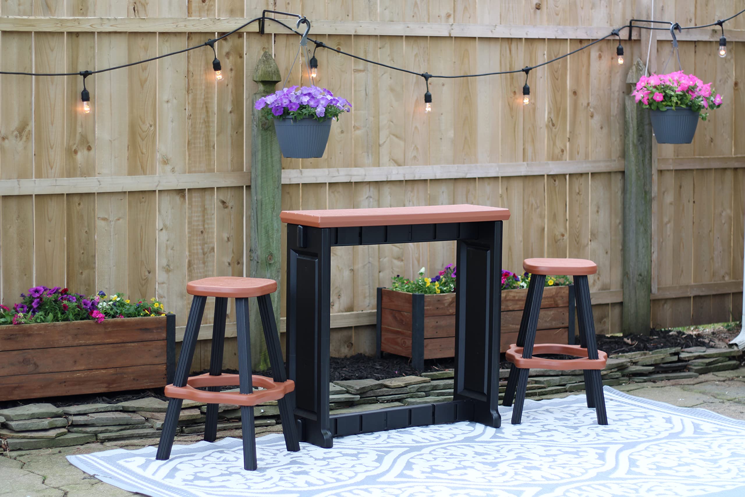 Leisure Accents Single Bar Set Includes 2 Barstools Redwood Top & Black Base Ideal for Patio Hot Tub Area Backyard Durable WeatherResistant Design Easy Nohardware Assembly Proudly Made in USA