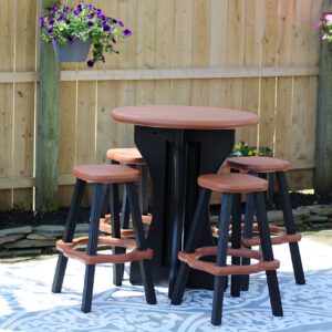 Leisure Accents Patio Table Set with Four Barstools - Black Base with Redwood Accents - Perfect for Patio and Outdoor Spaces. Hardware Free Easy Assembly. Proudly Made in USA