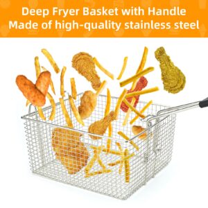 Delizon Electric Fryer Basket for Frying Serving Food, with Rubber Handle Grip, 7.2" x 8.3" x 4.3" Heavy Duty Construction Suitable for fry chicken, fish, french fries