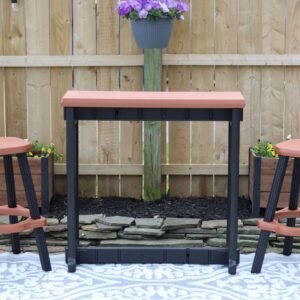 Leisure Accents Single Bar Set Includes 2 Barstools Redwood Top & Black Base Ideal for Patio Hot Tub Area Backyard Durable WeatherResistant Design Easy Nohardware Assembly Proudly Made in USA