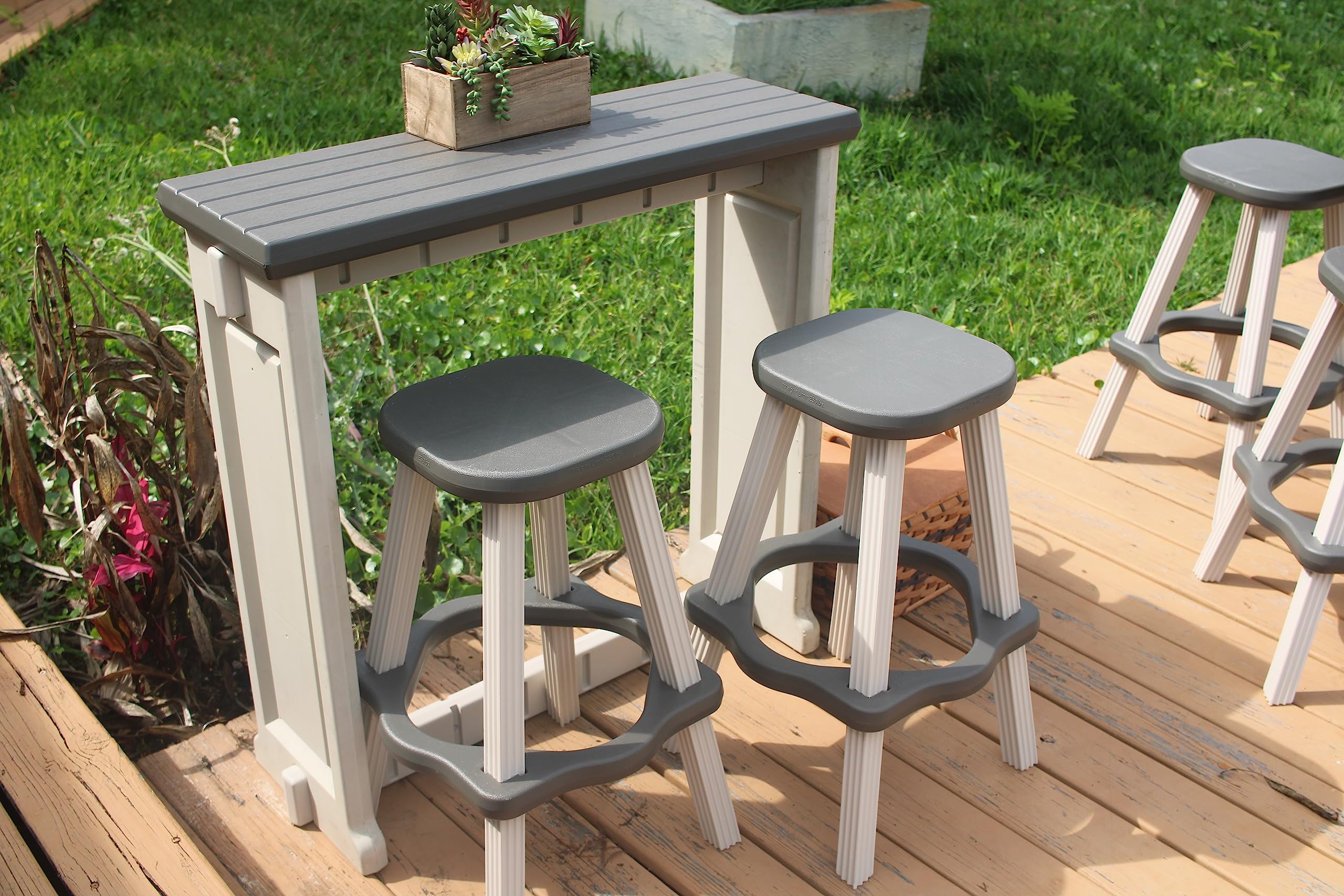 Leisure Accents Single Bar Set Includes 2 Barstools Deep Grey Top & Warm Grey Base Ideal for Patio Hot Tub Area Backyard Durable WeatherResistant Design Easy Nohardware Assembly Proudly Made in USA