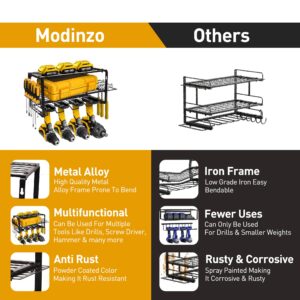 MoDinzo Power Tool Organizer, Alloy Steel Tool Storage Rack, Wall Mounted, 3 Layer Floating Shelf, 4 Drill Slots, Black